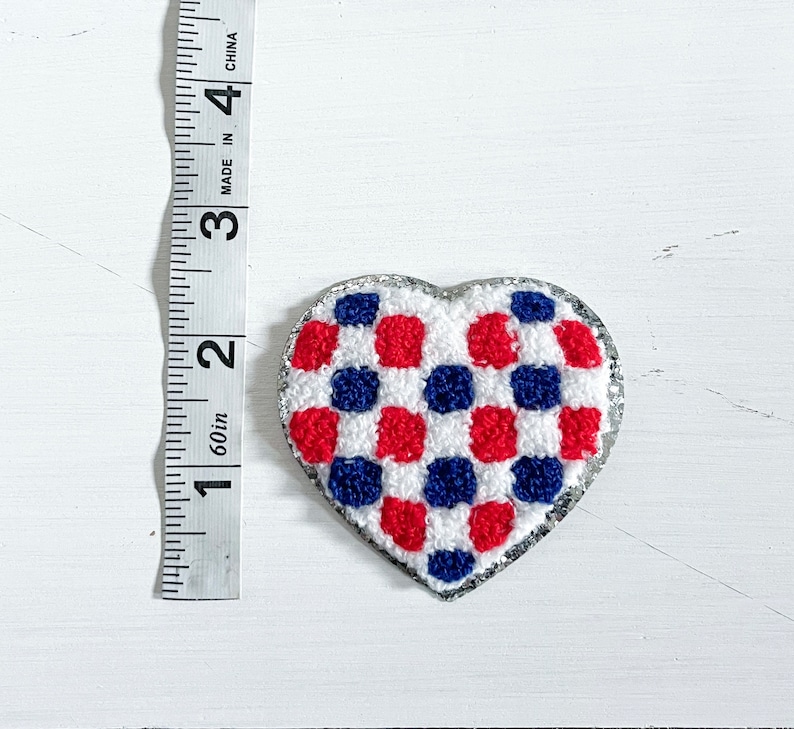 Red White Blue Checkered Chenille Heart Patch With Silver Glitter - Etsy