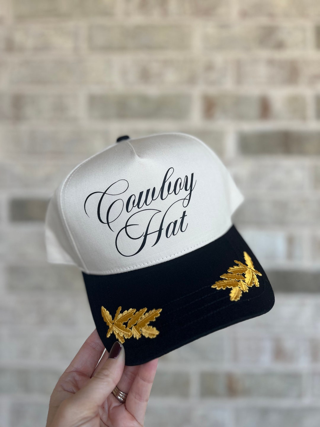 Adult Tan + Black Two-tone Cowboy Hat Trucker Hat With Gold Leaf ...