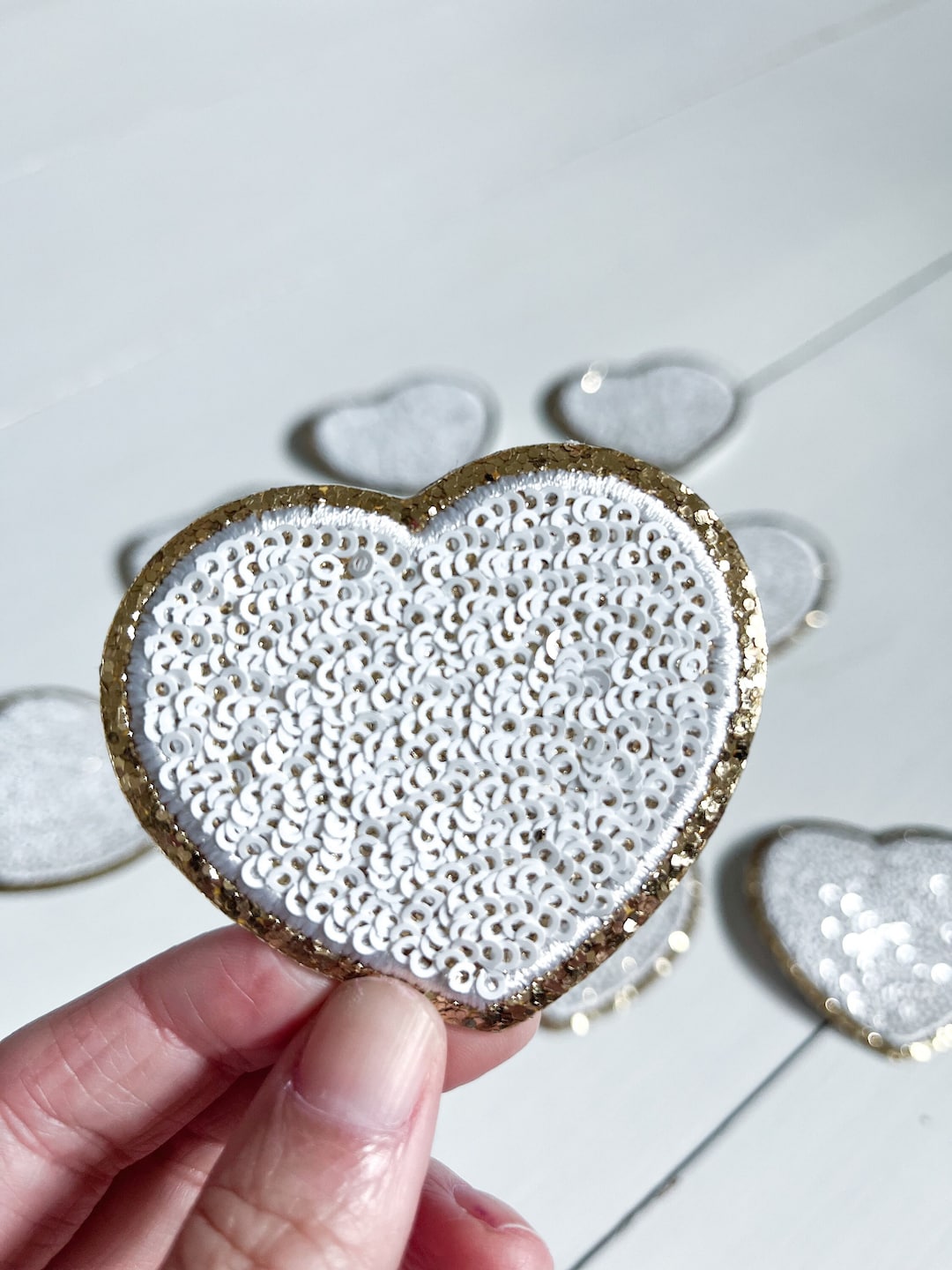 2.2" Sequin + Gold Glitter Heart Stick on Patches | Sparkly Patches ...