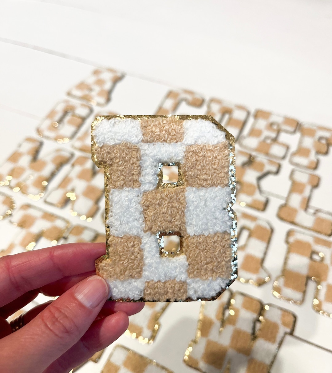 NEW 3.12" Tan + White Retro Font Style Iron on Chenille Letter Patches ...