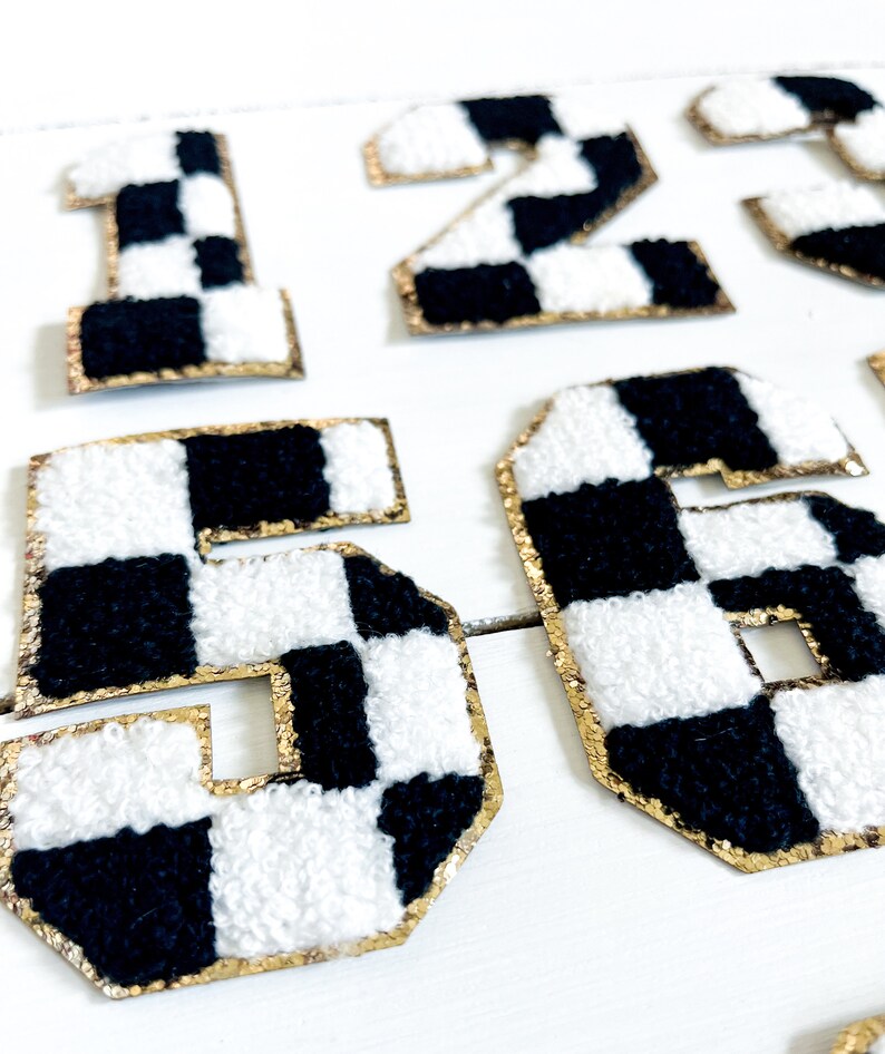 3.12" (8cm) Number Black & White Checkered Chenille Iron on Patches ...