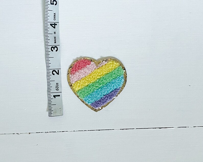2.4" Pastel Rainbow Heart Chenille Iron Patch With Gold Glitter Trim - Etsy