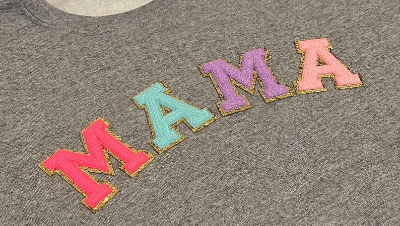 Multi-color Adult Mama Chenille Sewn on Letter Patch Crewneck - Etsy