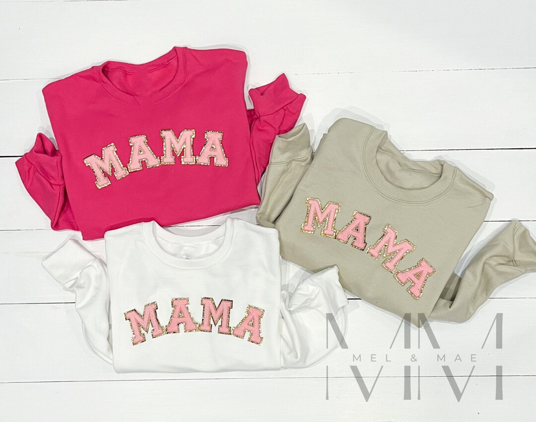 Light Pink + Gold Glitter MAMA Letter Patch Sweatshirt | Crewneck ...