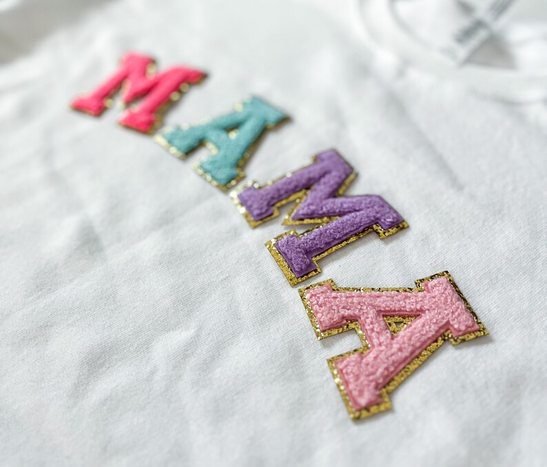 Multi-color Adult Mama Chenille Sewn on Letter Patch Crewneck - Etsy