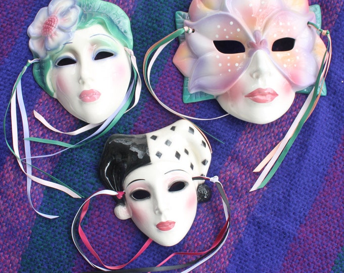 Mardi Gras Glazed Ceramic Face Masks Lot of Three - Etsy