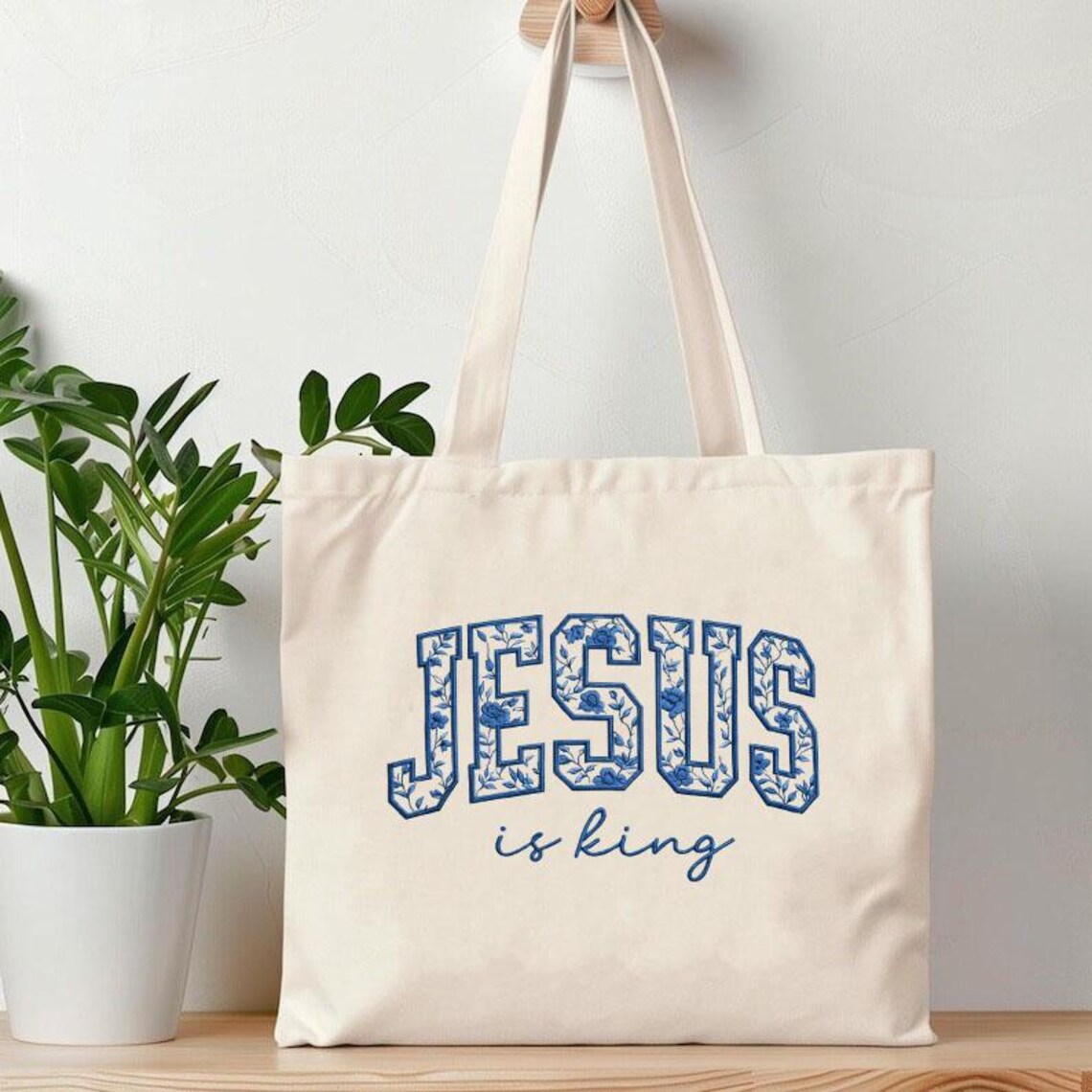 Jesus is King Embroidery Design: Blue Floral Toile De Jouy Christian ...