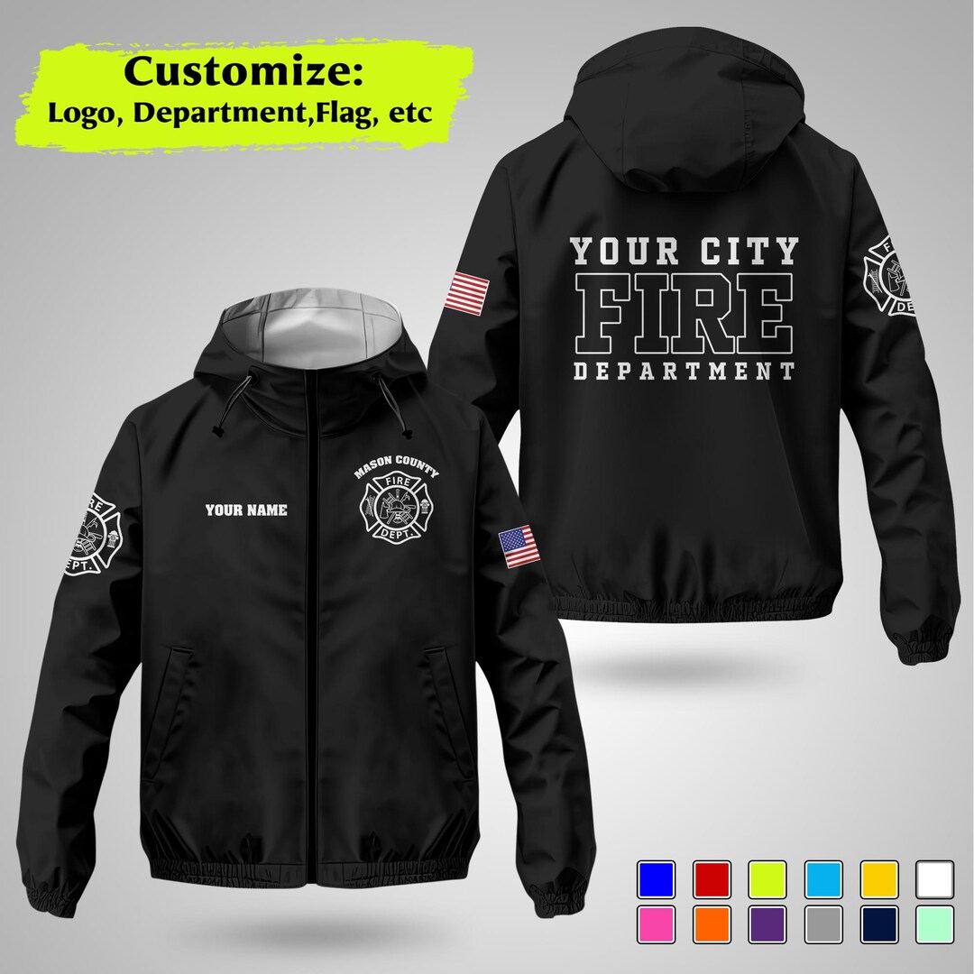 Custom Fire Department Windbreaker Jacket, Personalized Firefighter ...