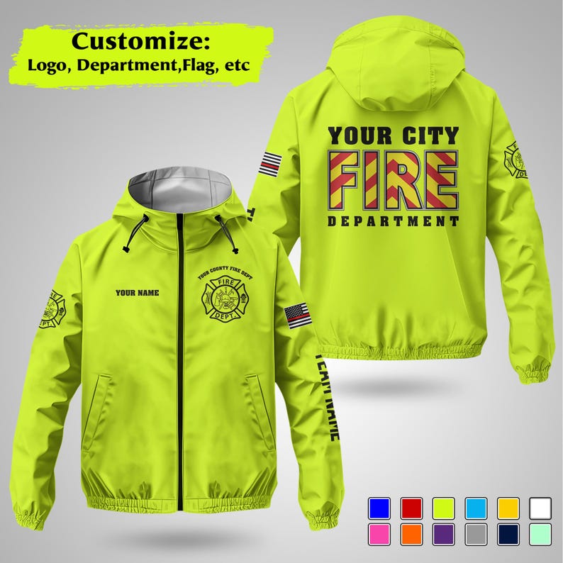 Custom Fire Department Windbreaker With Name & Printed Logo ...