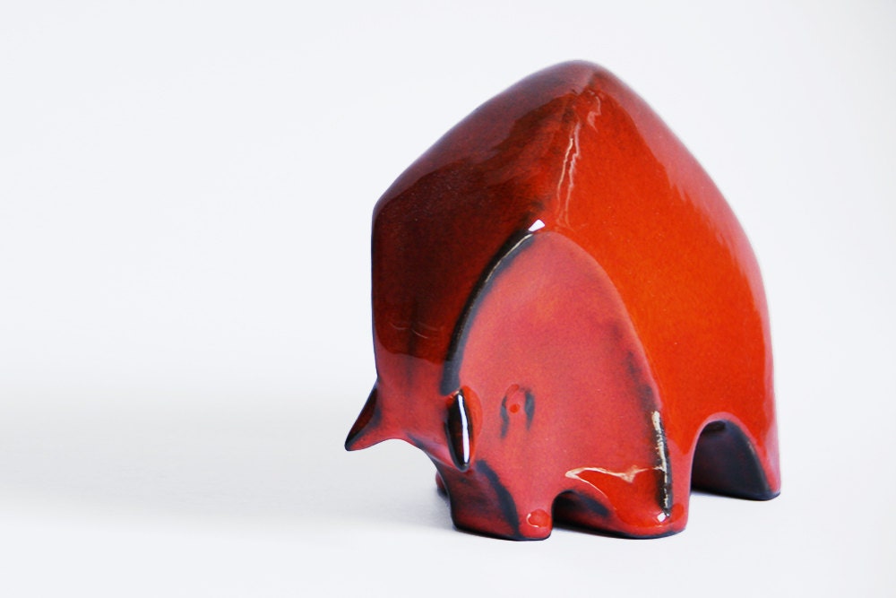 Mid-century Rare Red Ceramic Bull 60s - Etsy