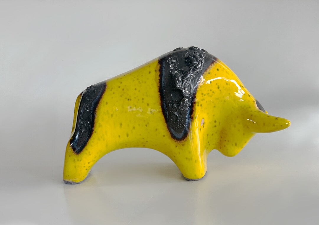 Mid- Century Yellow Black Lava Ceramic Bull - 60s Otto Keramiek - Etsy