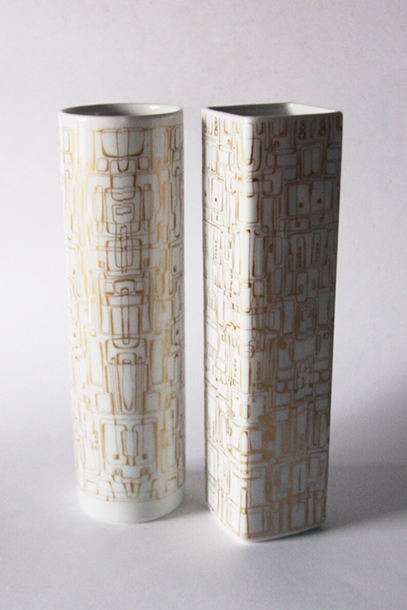 Modernist German Golden Abstract Motif White Porcelain Square - Etsy