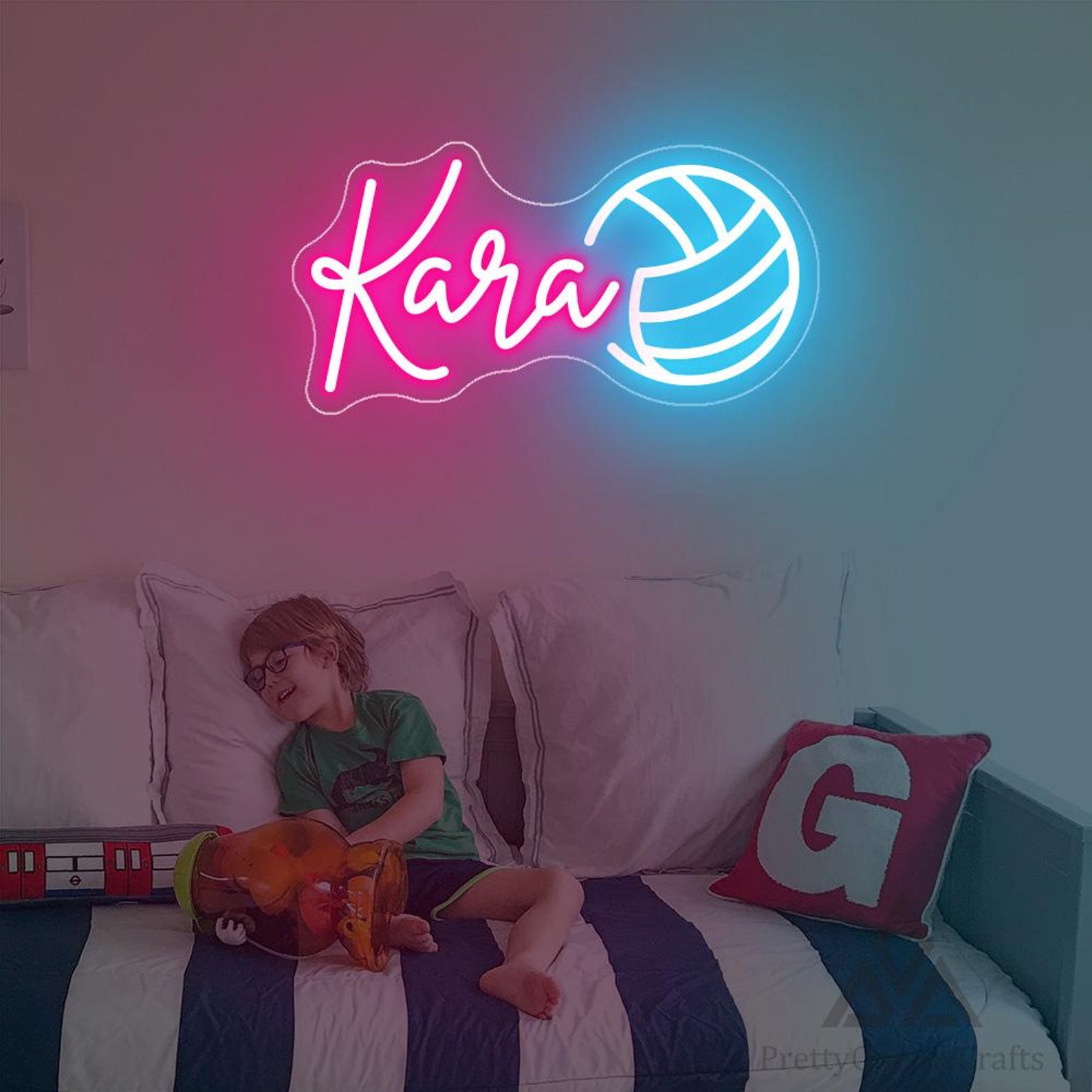 Custom Sport Ball Name Neon Sign for Kids Bedroom, Basketball ...