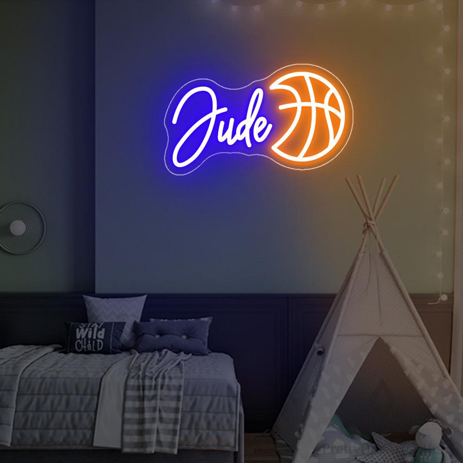 Custom Sport Ball Name Neon Sign for Kids Bedroom, Basketball ...