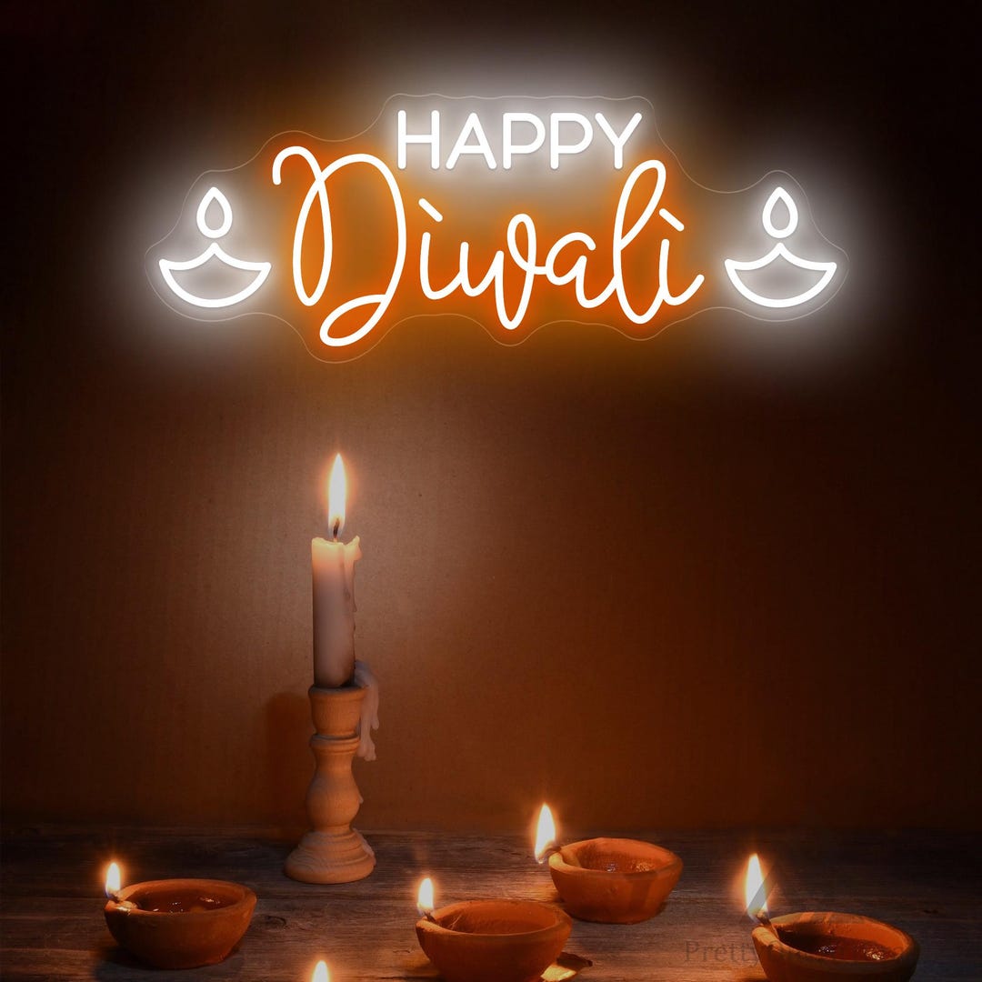 Happy Diwali Neon Sign, Custom Shubh Diwali Diya LED Neon Light Sign ...
