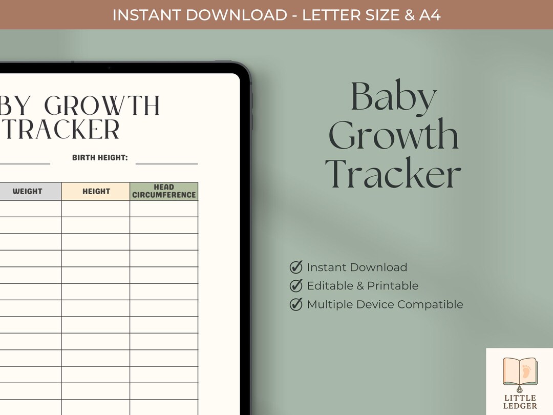 Baby Growth Tracker Chart - Printable & Editable PDF for Weight and ...