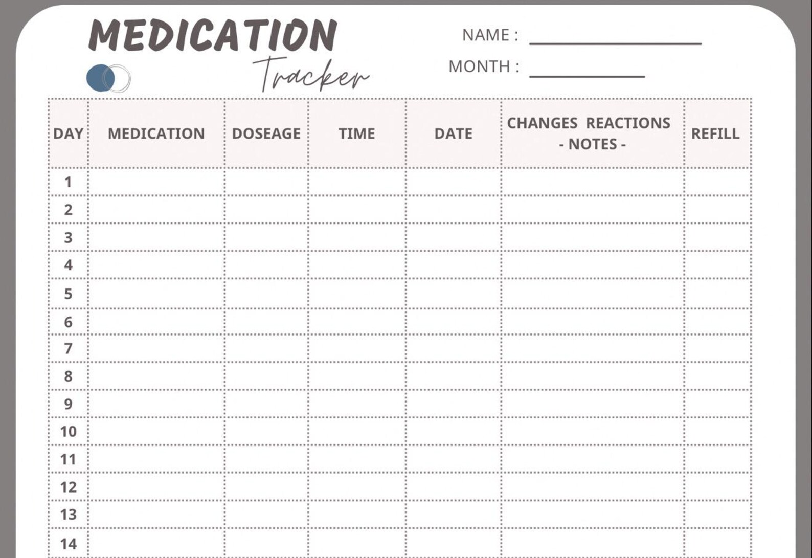 Daily Medication Log, and Printable Chart. Track Monthly Medications ...
