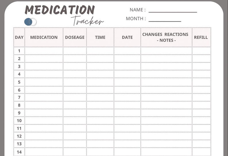 Daily Medication Log, and Printable Chart. Track Monthly Medications ...