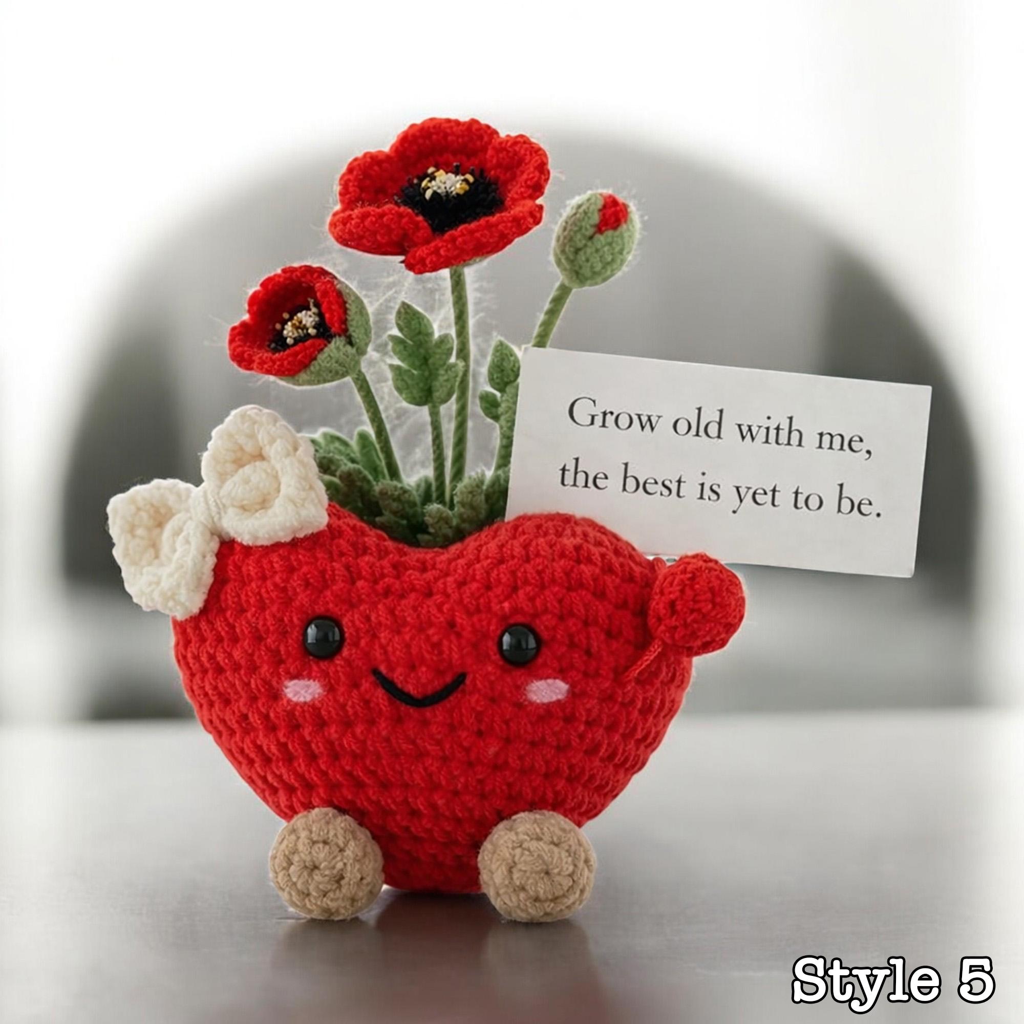 Personalized Crochet Heart Flower Pot With Poppy Flowers, Handmade ...