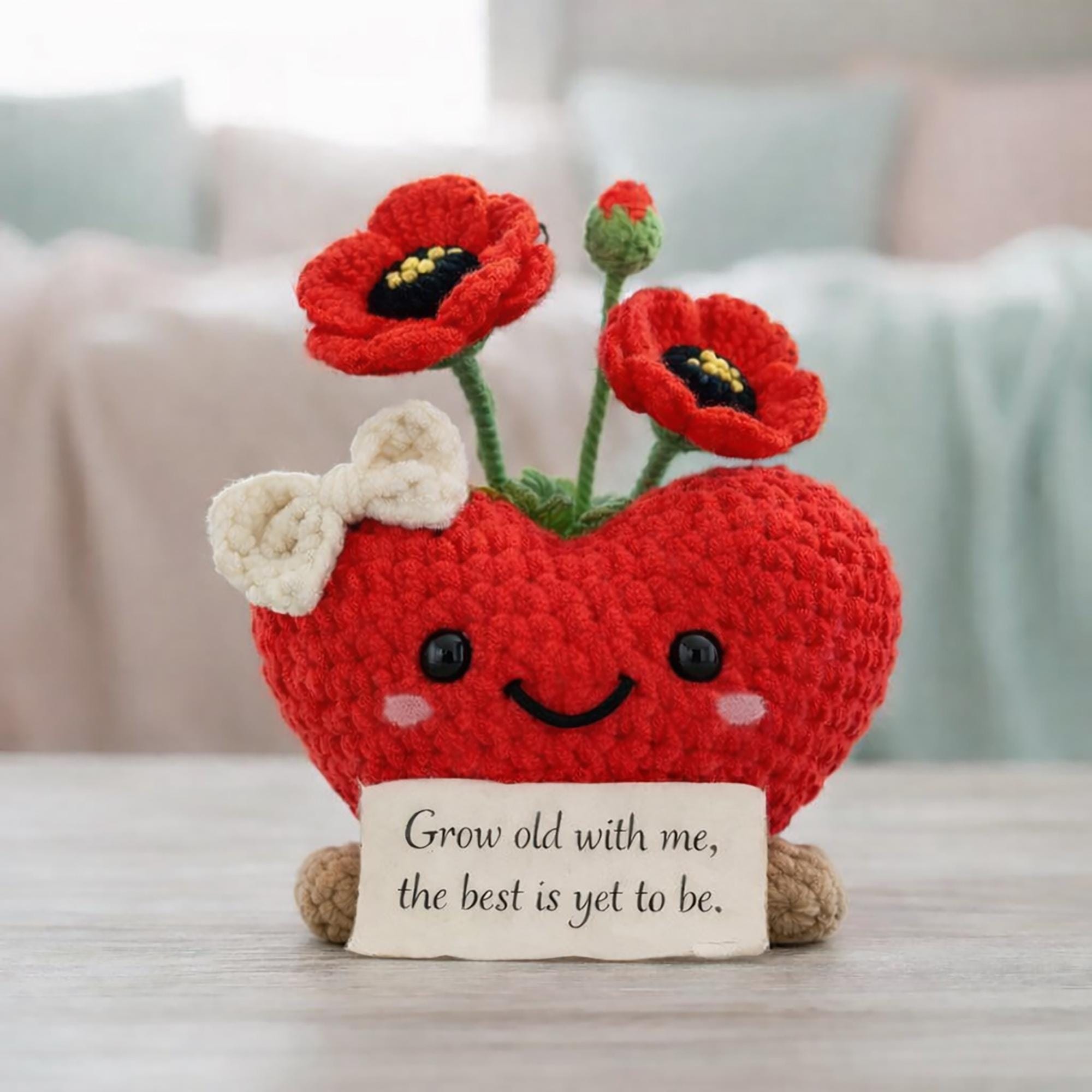 Personalized Crochet Heart Flower Pot With Poppy Flowers, Handmade ...