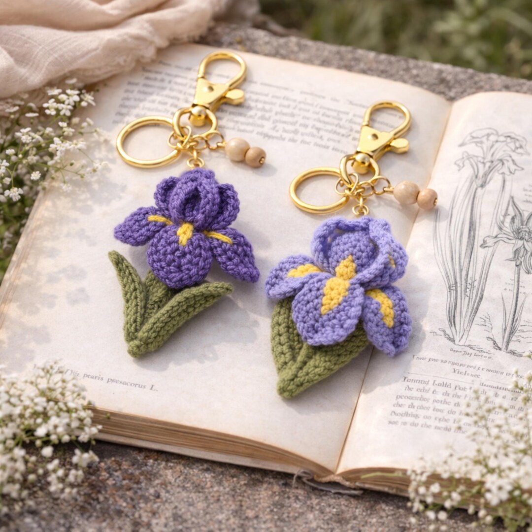 Crochet Iris Flower Keychain Handmade Iris Floral Keychain, Elegant ...
