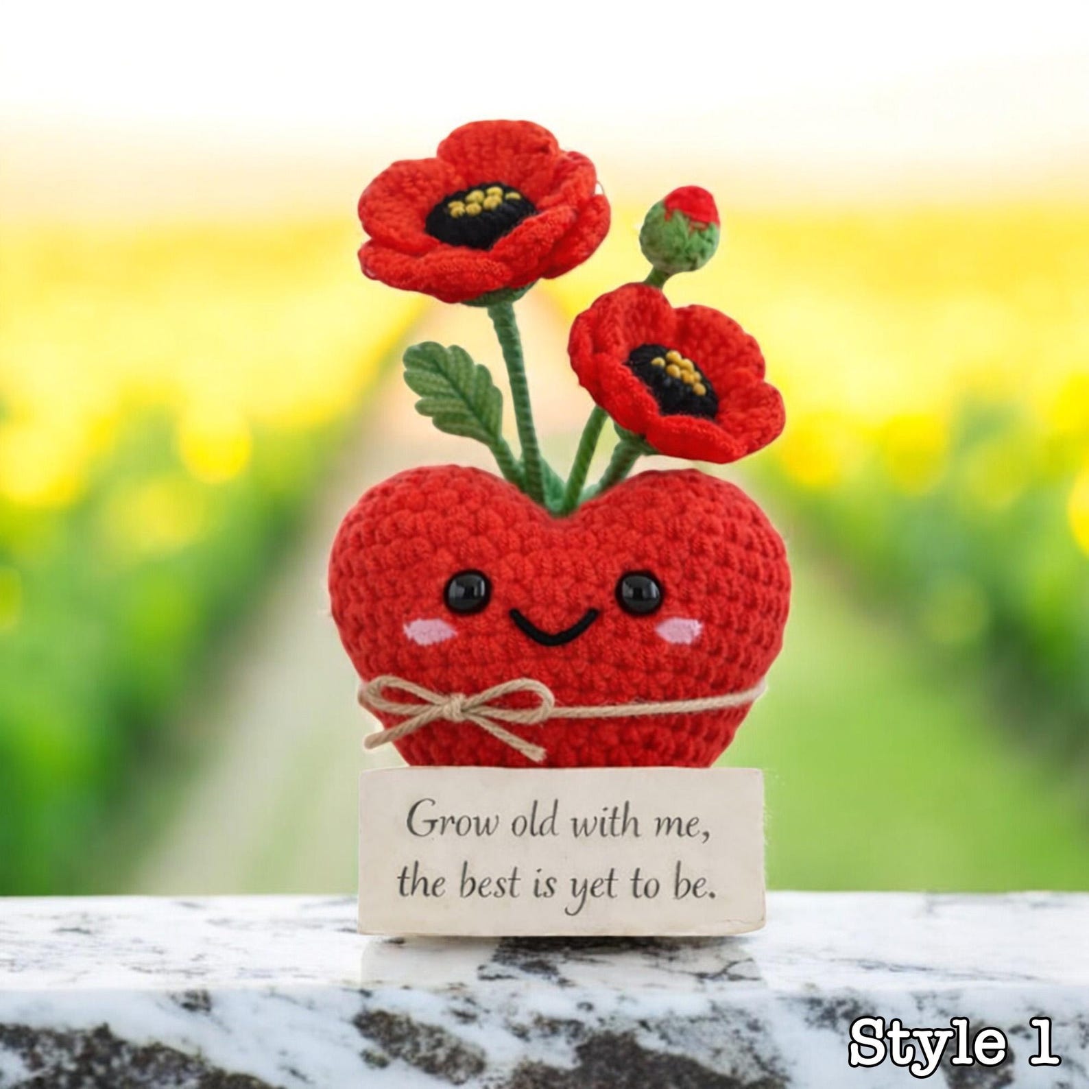 Personalized Crochet Heart Flower Pot With Poppy Flowers, Handmade ...