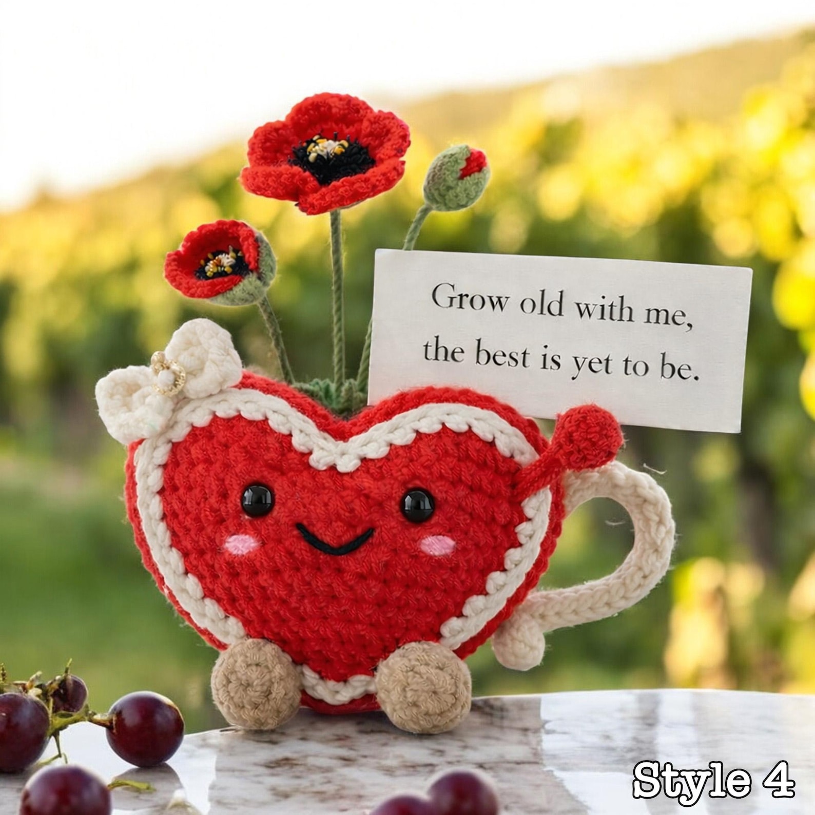 Personalized Crochet Heart Flower Pot With Poppy Flowers, Handmade ...
