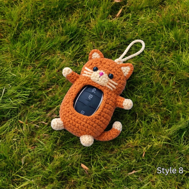 Crochet Cat Key Cover - Cute Amigurumi Key Fob Case, Handmade Smart Key ...