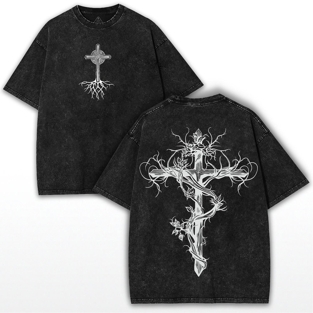 Floral Cross Oversized Tee – Vintage Washed Heavy Cotton Faithcore ...