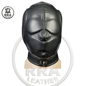 Men Real Leather Isolation Hoods Masks Full Face Cover Only Nose Hole ...