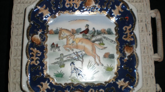 Fox Hunt Derby Set Majolica Porcelain Plate and Lidded Trinket - Etsy