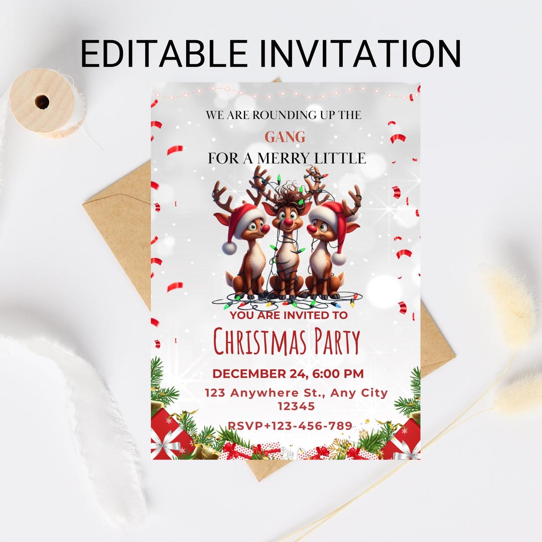 Editable Reindeer Christmas Party Invitation (digital Template) - Etsy
