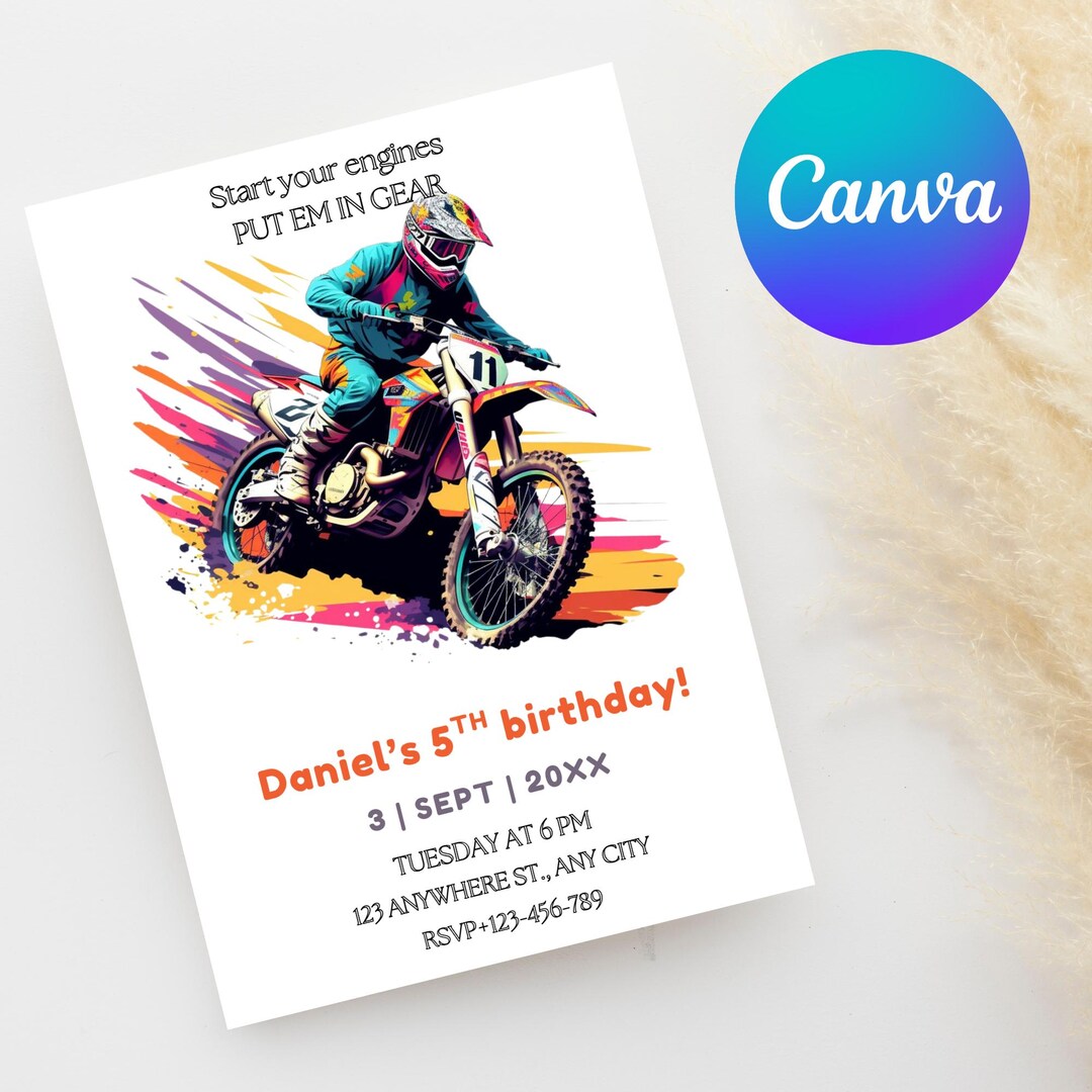 Dirt Bike Birthday Invitation: Motocross Adventure, Editable Canva ...
