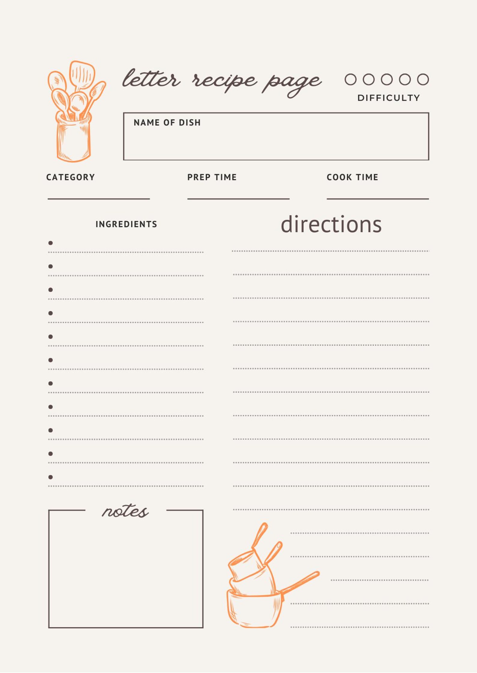 Letter Recipe Page, Editable Recipe Page, A5 Recipe Page, Recipe Page ...