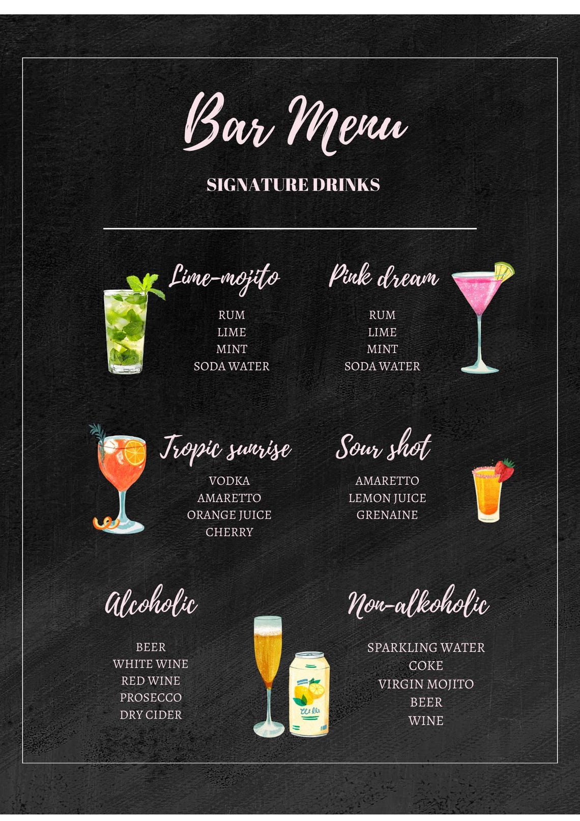 Wedding Bar Menu, Printable Bar Menu Wedding, Canva Bar Menu Wedding ...