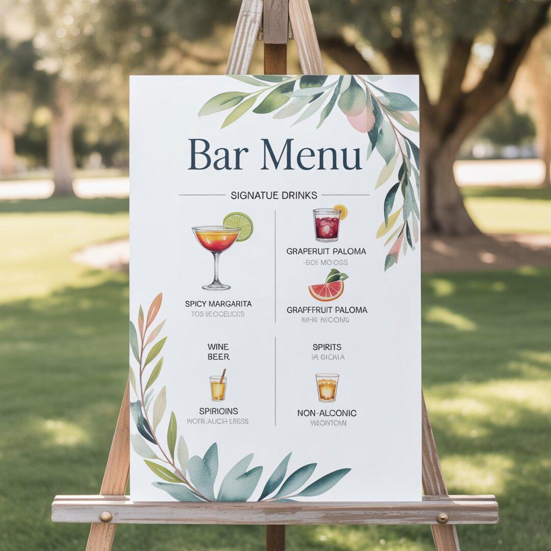 Wedding Bar Menu, Printable Bar Menu Wedding, Canva Bar Menu Wedding ...