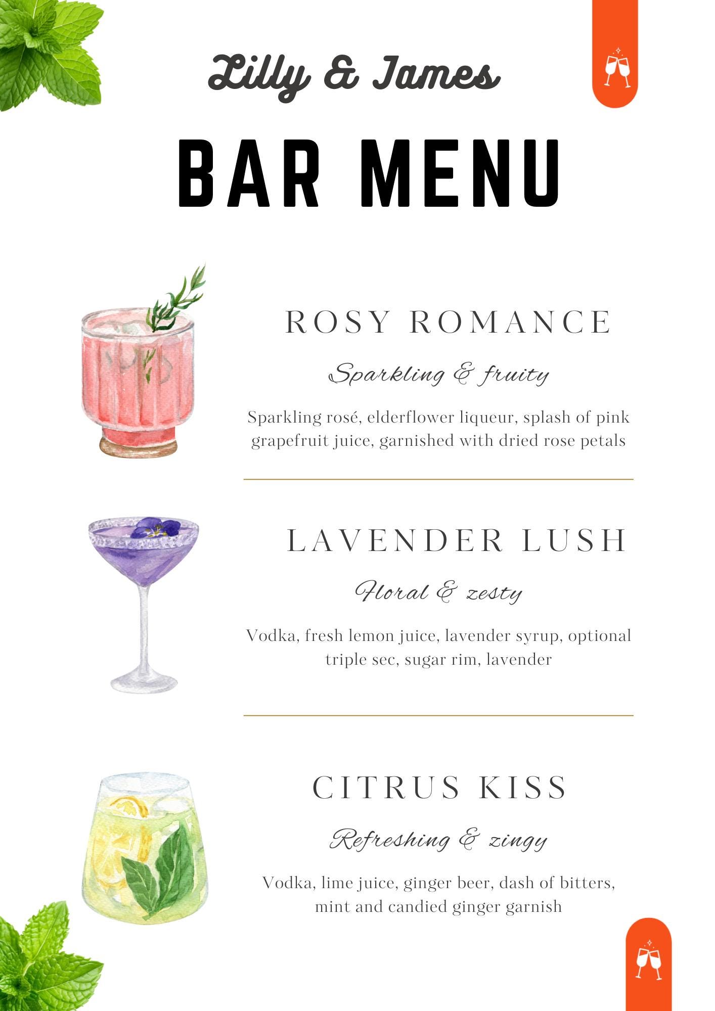 Wedding Bar Menu, Printable Bar Menu Wedding, Canva Bar Menu Wedding ...