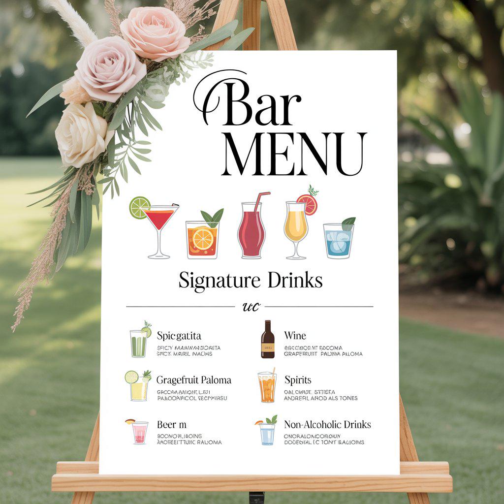 Wedding Bar Menu, Printable Bar Menu Wedding, Canva Bar Menu Wedding ...