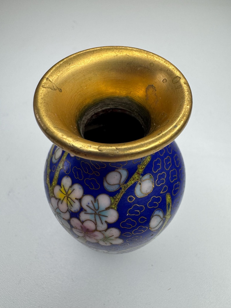 Vintage Cloisonné Vase – Blue Enamel With Floral Blossom Design, Asian ...