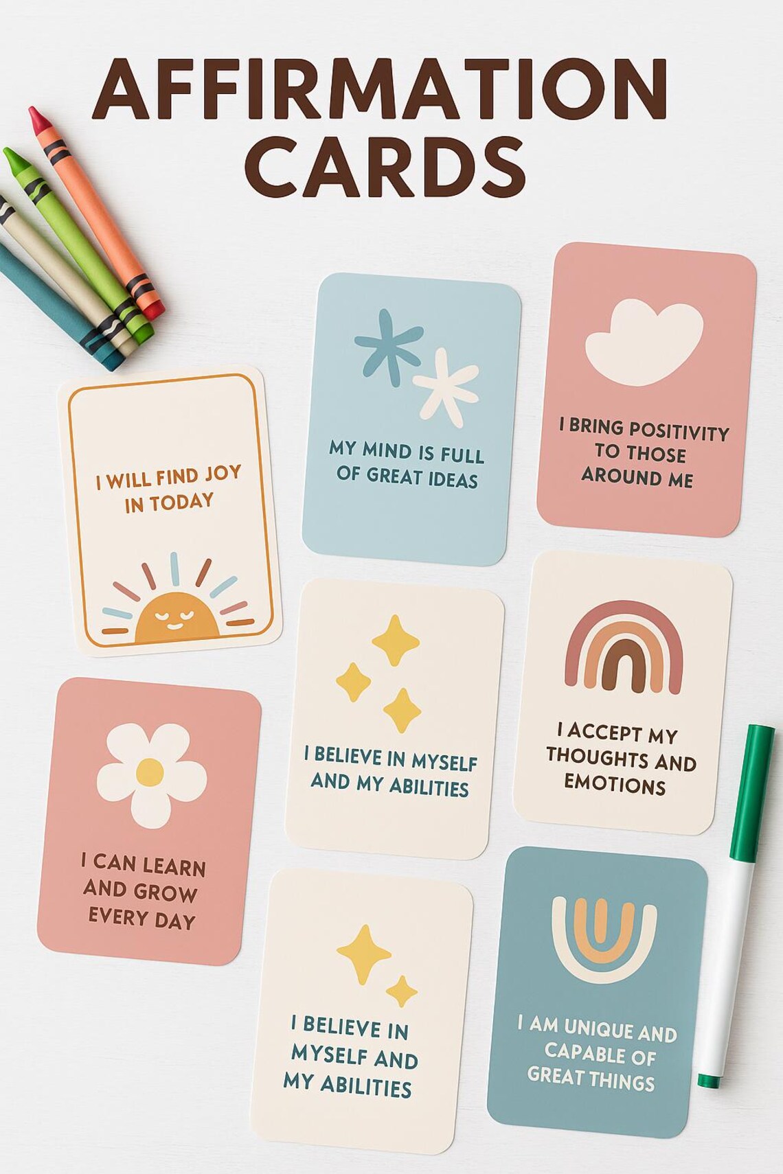 Printable Affirmation Cards for Kids: Positive Mindfulness, Self-esteem ...