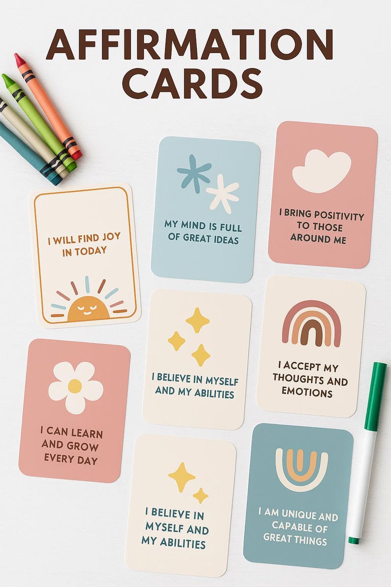 Printable Affirmation Cards for Kids: Positive Mindfulness, Self-esteem ...