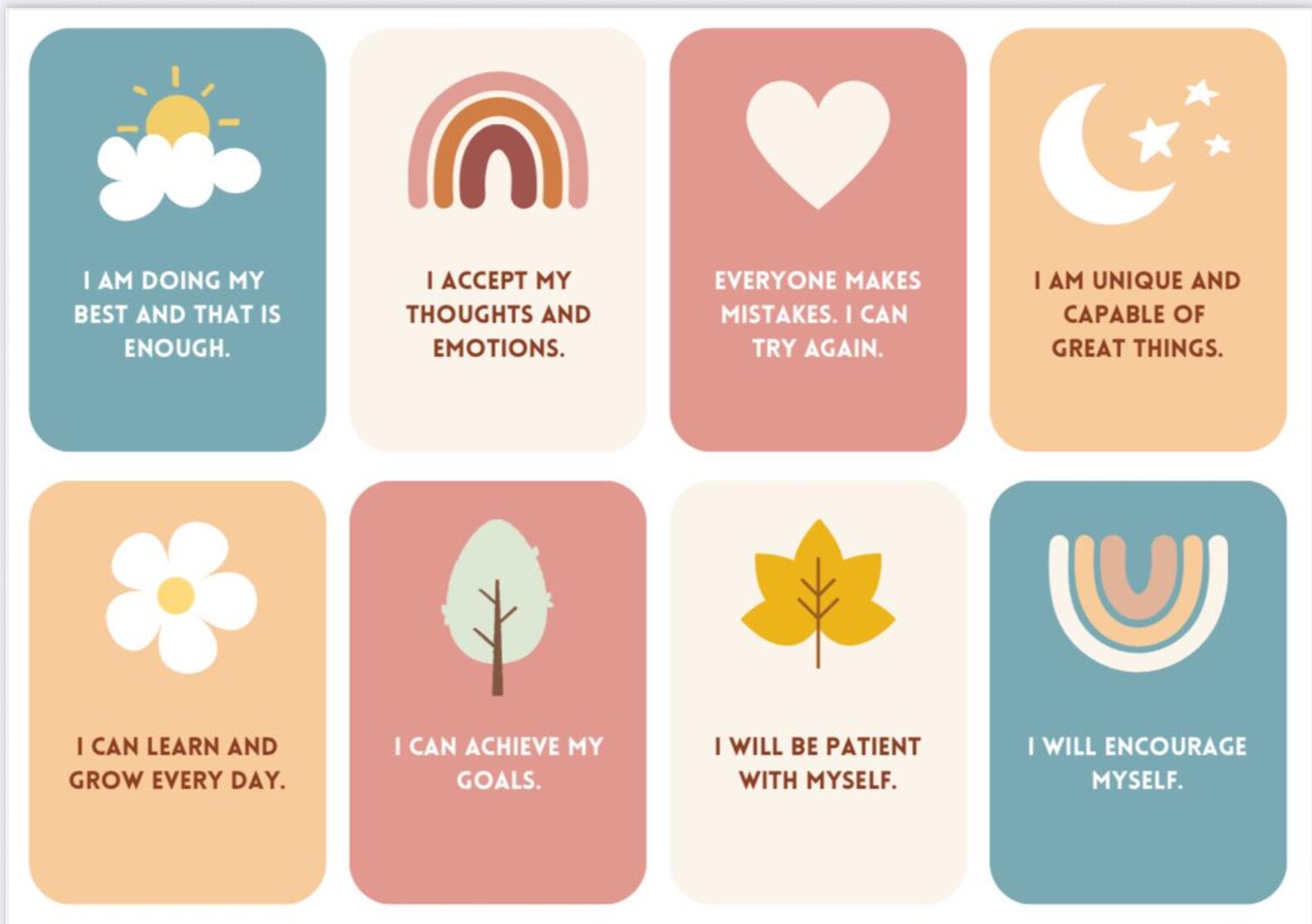 Printable Affirmation Cards for Kids: Positive Mindfulness, Self-esteem ...