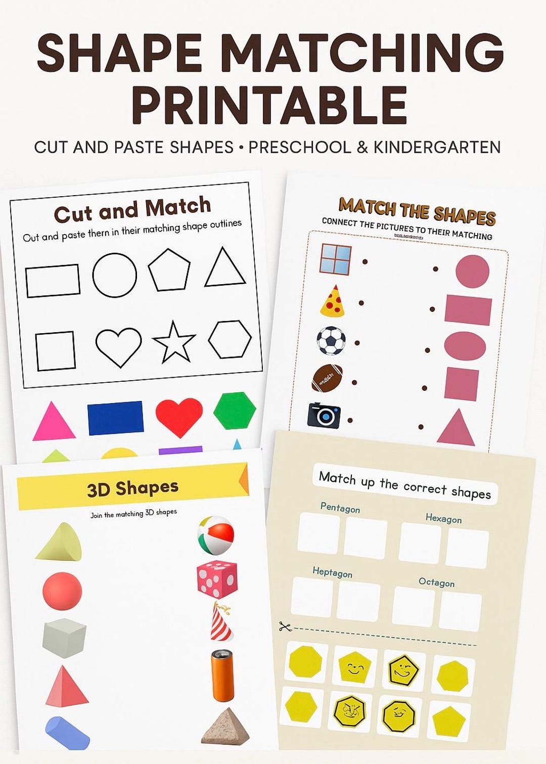 Shape Matching Printable Worksheets: Preschool Kindergarten Activity ...