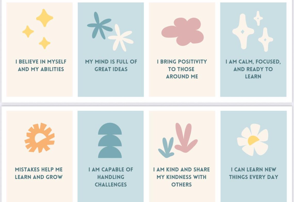 Printable Affirmation Cards for Kids: Positive Mindfulness, Self-esteem ...
