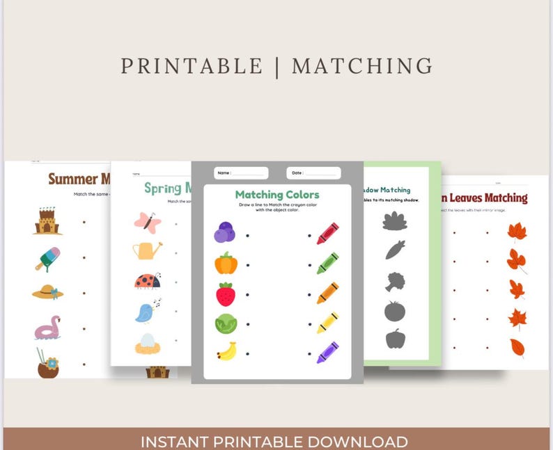 Matching Activity Worksheets for Kids – Fun Printable Learning Games ...