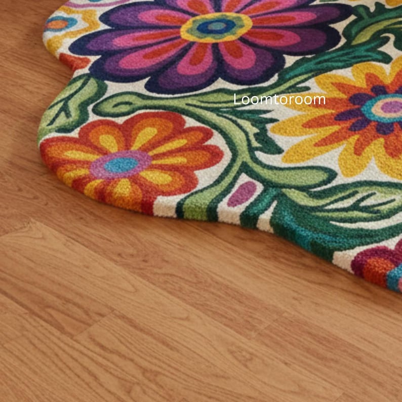 Hand-tufted Wool Floral Rug | Funky Colorful Flower Area Rug - Etsy