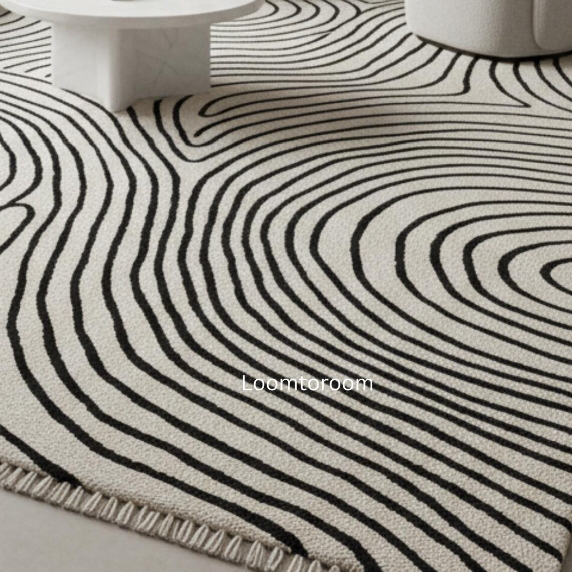 Modern Black and White Abstract Rug | Hand-tufted Swirl Pattern Area ...