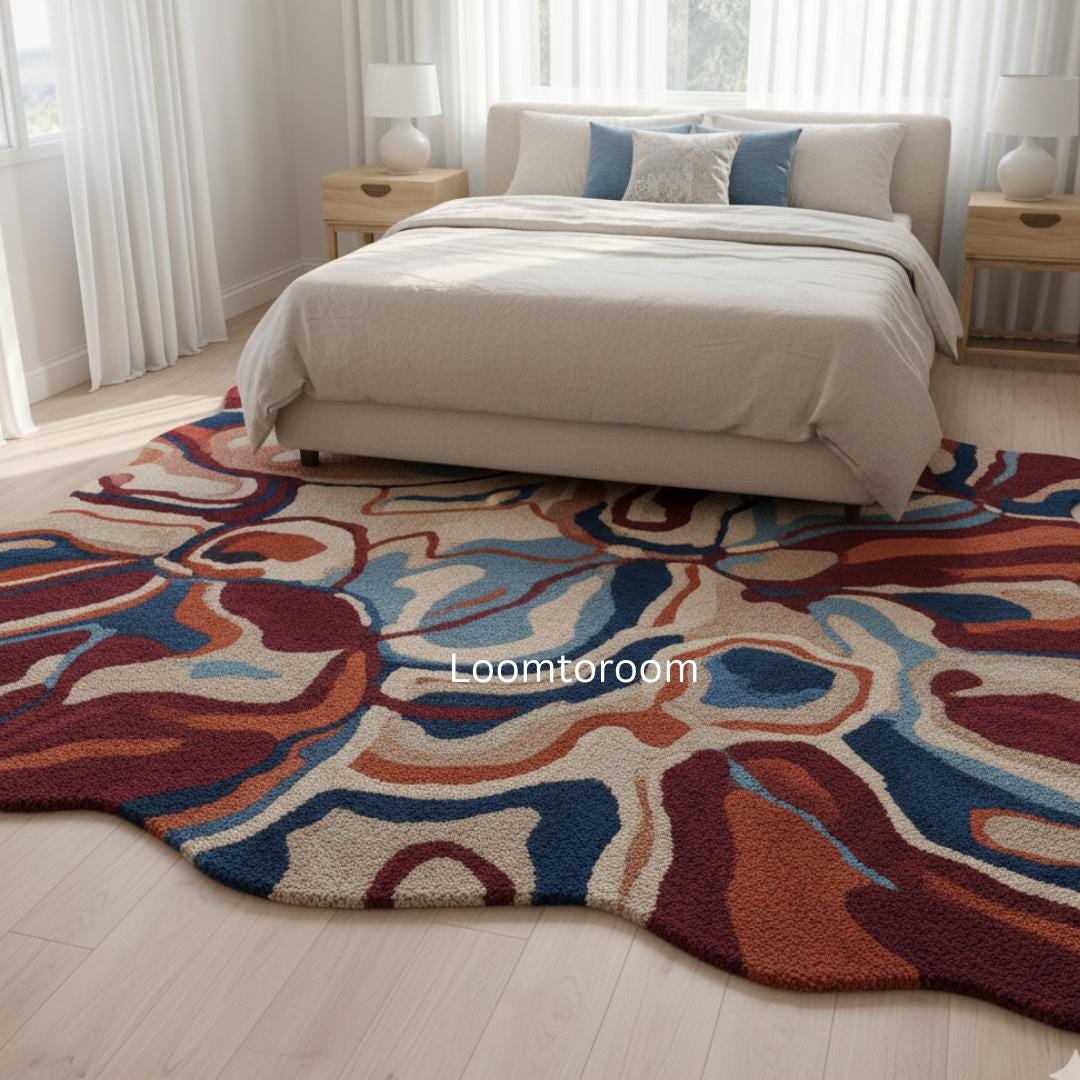 Modern Red and White Abstract Area Rug | Hand-tufted Swirl Pattern Rug ...