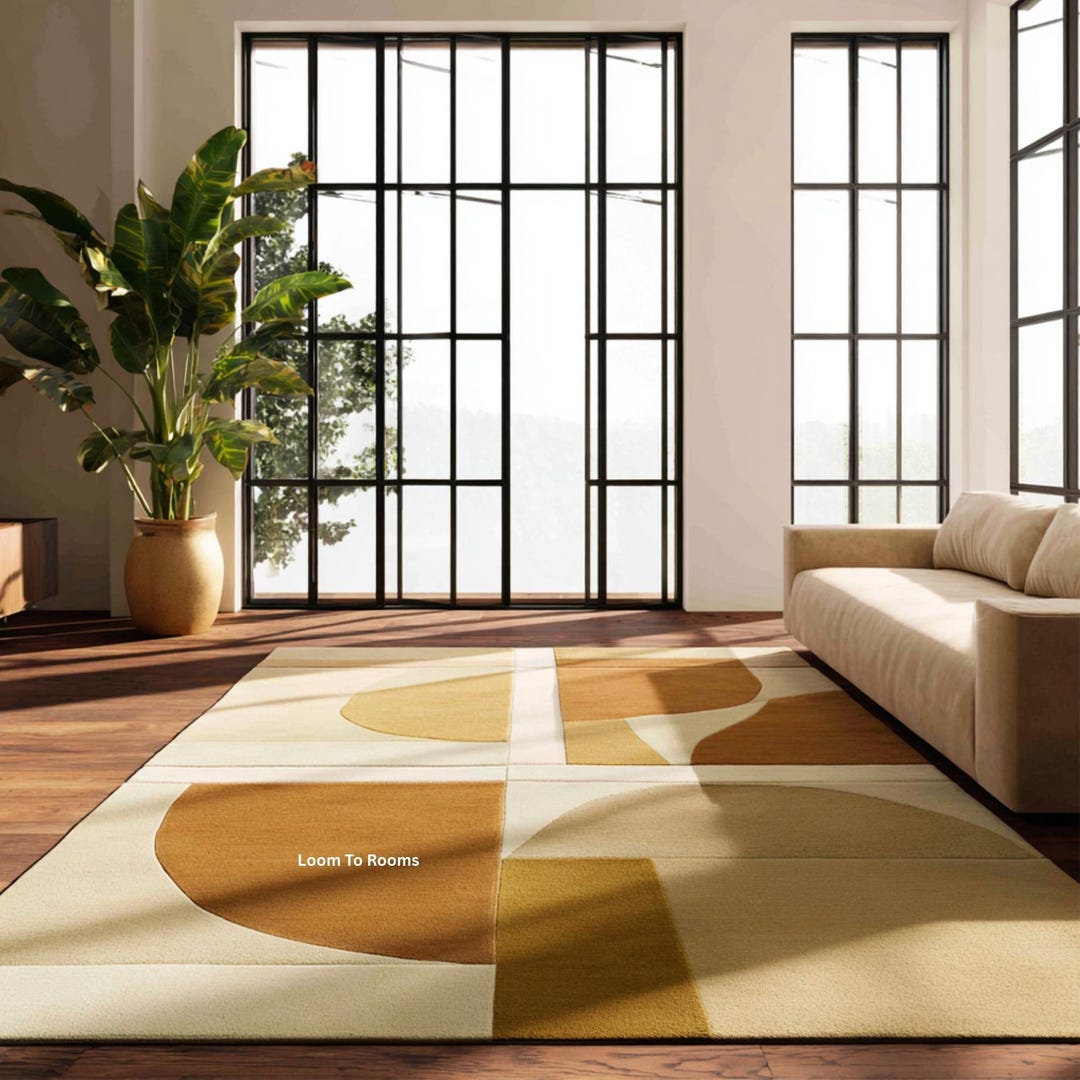 4x7 Feet Rectangle Modern Beige & Mustard Geometric Area Rug | Abstract ...