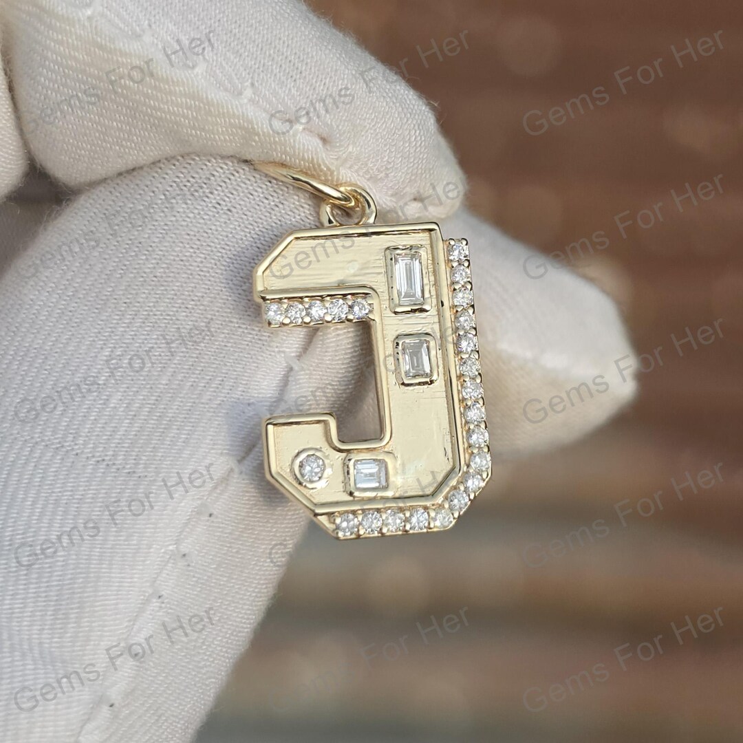 Letter J Initial Pendant Necklace 14k Gold Alphabet Charm Natural ...